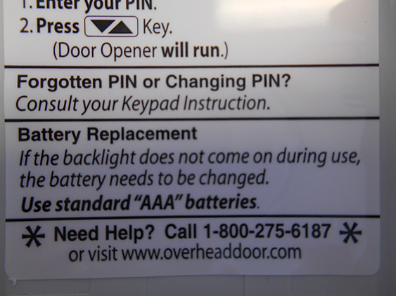 Overhead Door Key Pad Programming Instructions