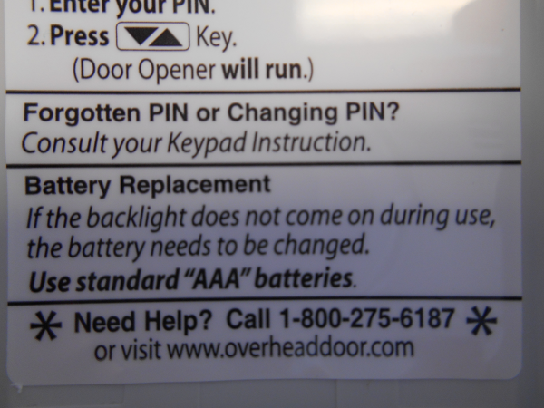 Overhead Door Key Pad Programming Instructions